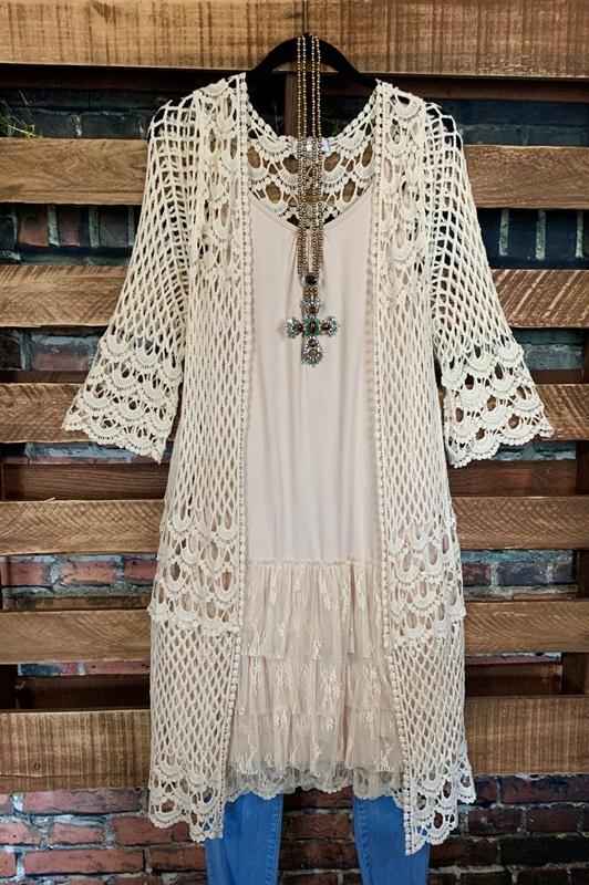 BOHEMIAN HEART CROCHET DUSTER CARDIGAN IN BEIGE – Life is Chic Boutique